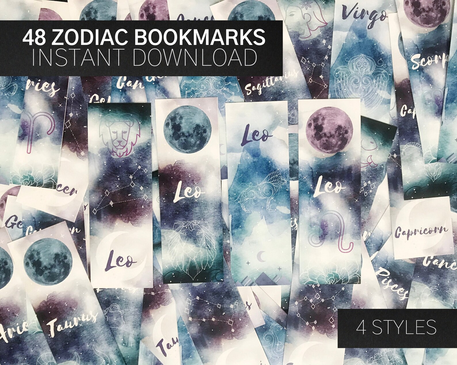 48 Zodiac Bookmarks Instant Download Printable Astrology | Etsy