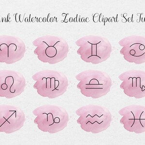 Zodiac Clipart, Two Sets, Pink Watercolor, Transparent Background, PNG ...