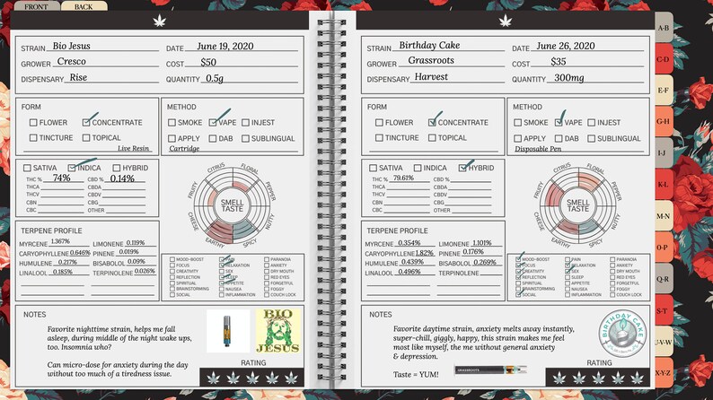 Cannabis Strain Journal Dark Floral Medical Marijuana - Etsy