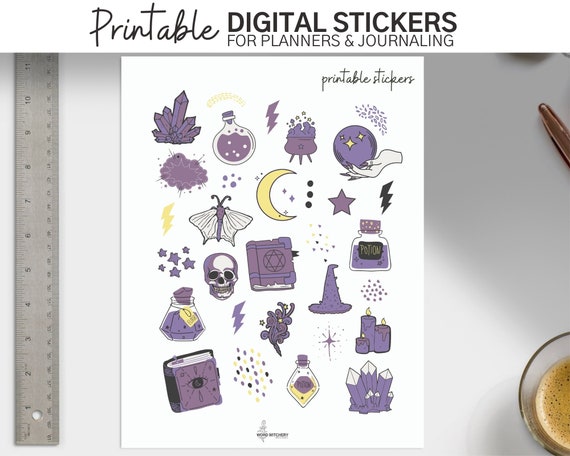 Witchy Printable Planner Stickers Bullet Journal Art | Etsy