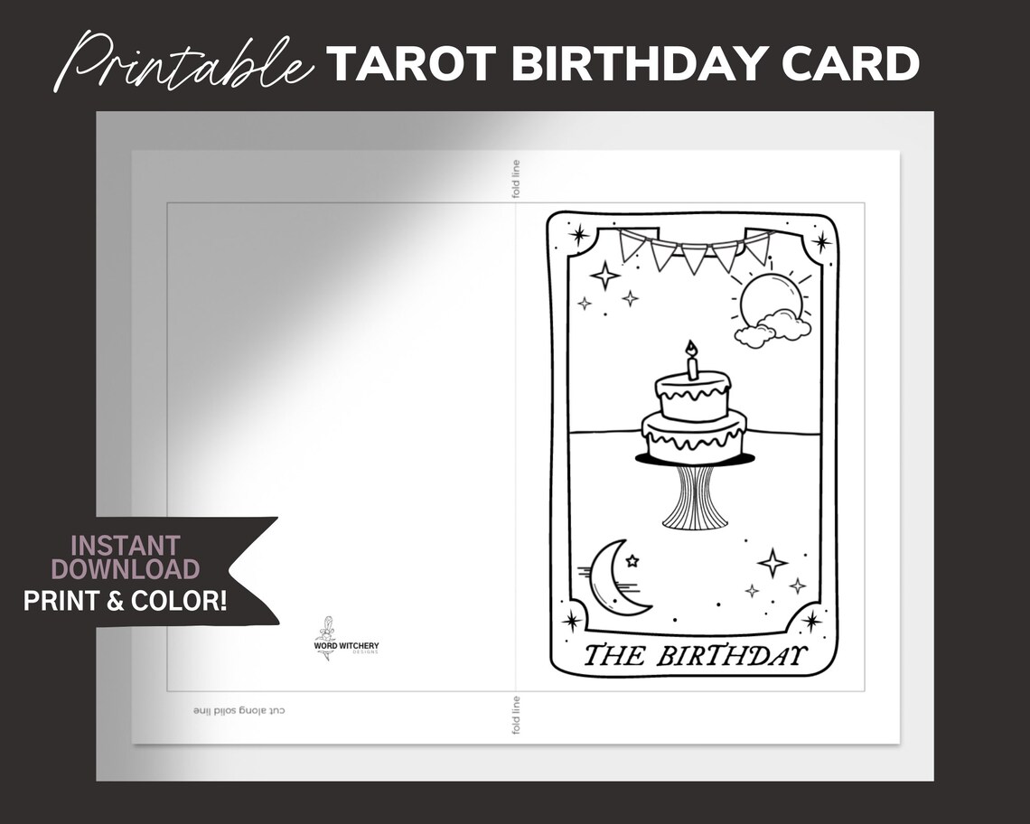 Tarot Birthday Card Printable Adult Coloring Greeting Card - Etsy