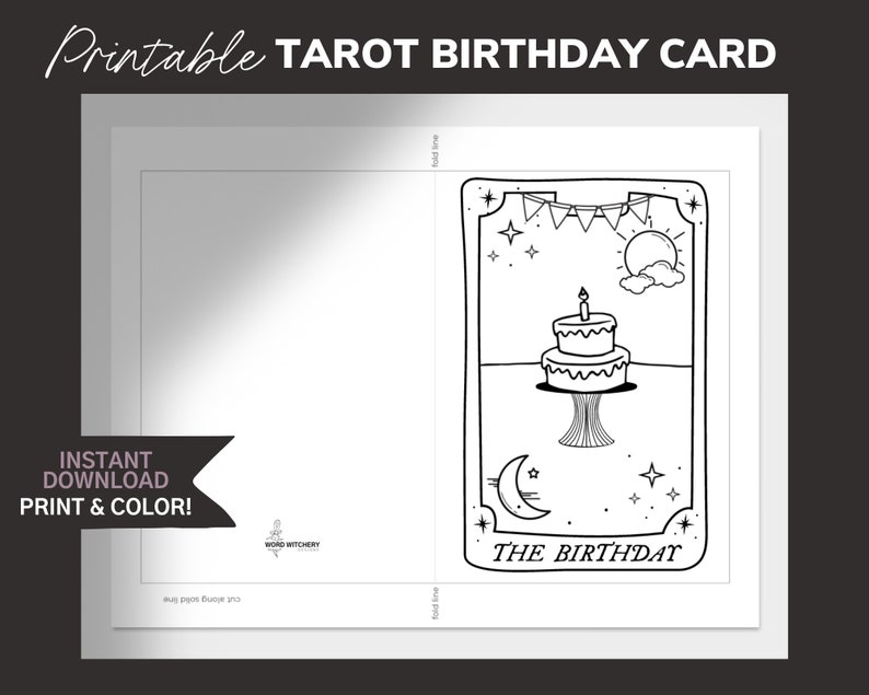 Tarot Birthday Card Printable Adult Coloring Greeting Card - Etsy