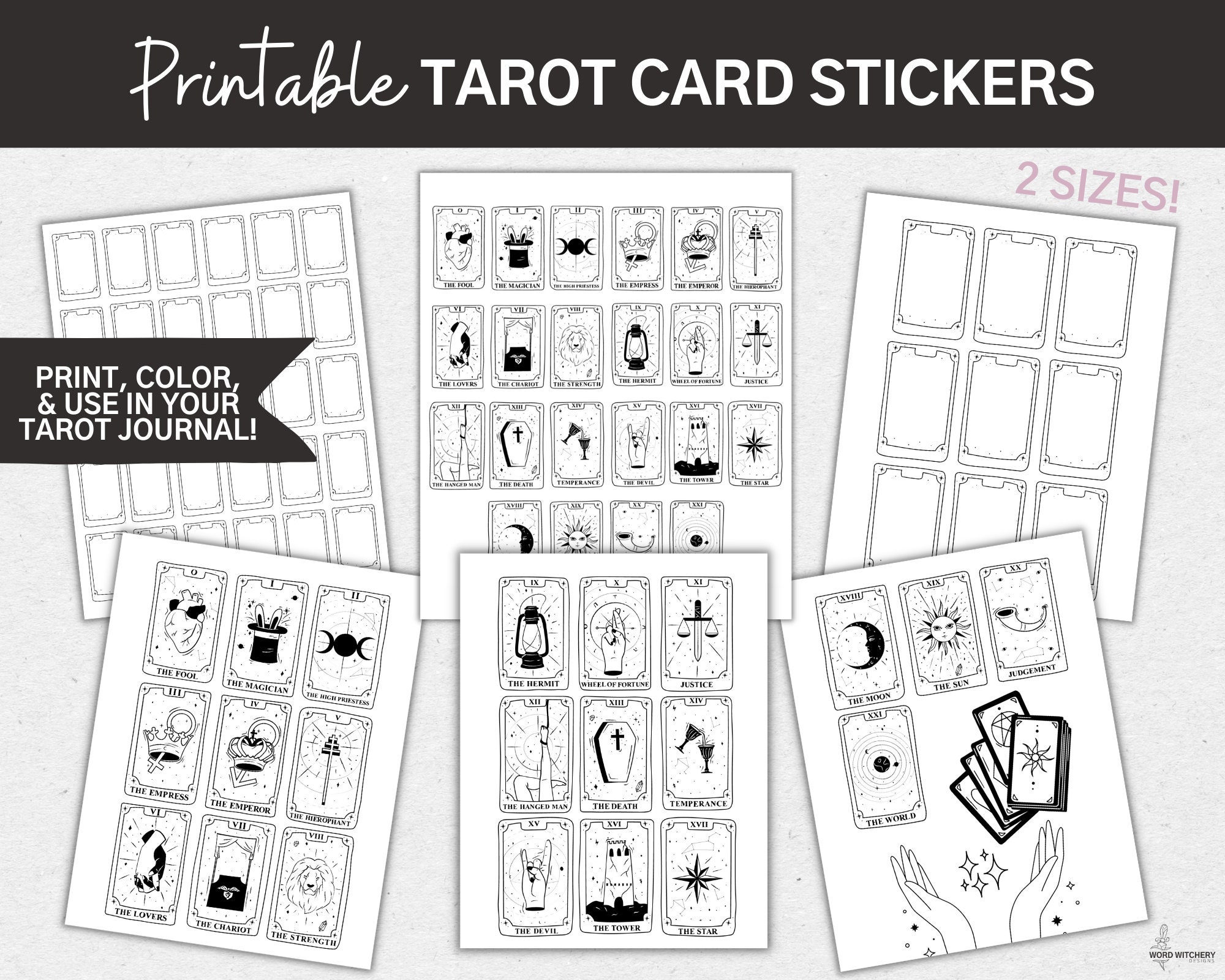Printable Tarot Card Stickers for Tarot Card Journal Witch | Etsy