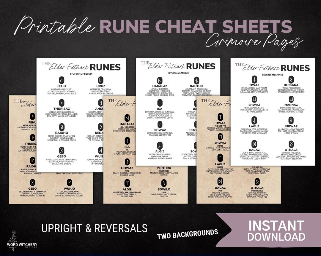 Rune Cheat Sheets - Printable Grimoire Pages, Book of Shadow Pages ...