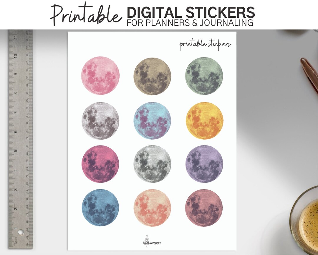 Moon Printable Planner Stickers Bullet Journal Art Journaling Digital ...