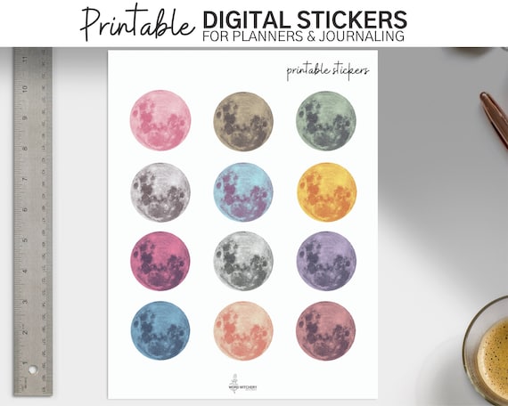 Moon Printable Planner Stickers Bullet Journal Art Journaling | Etsy