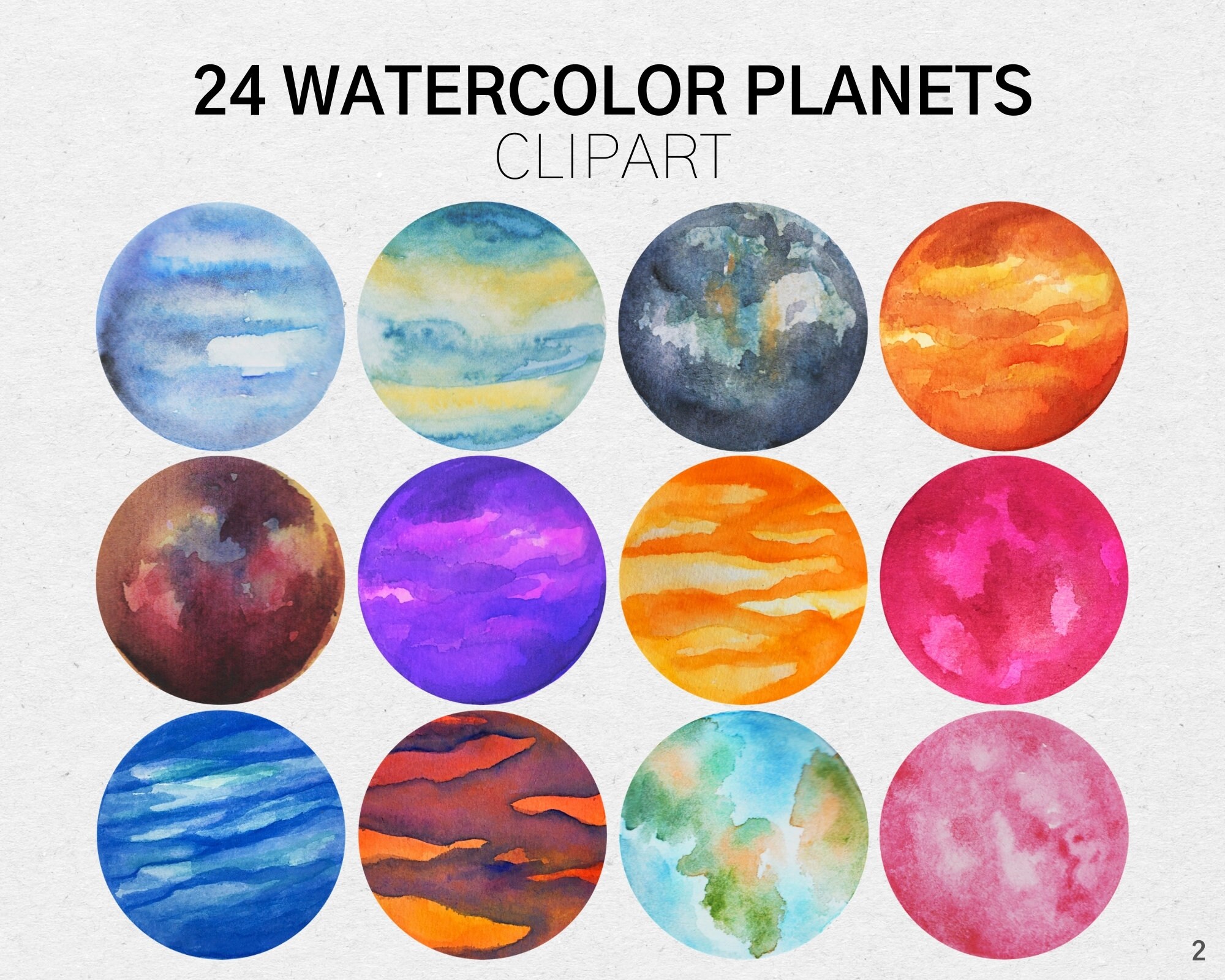 24 Watercolor Planets Transparent Background Space Galaxy - Etsy