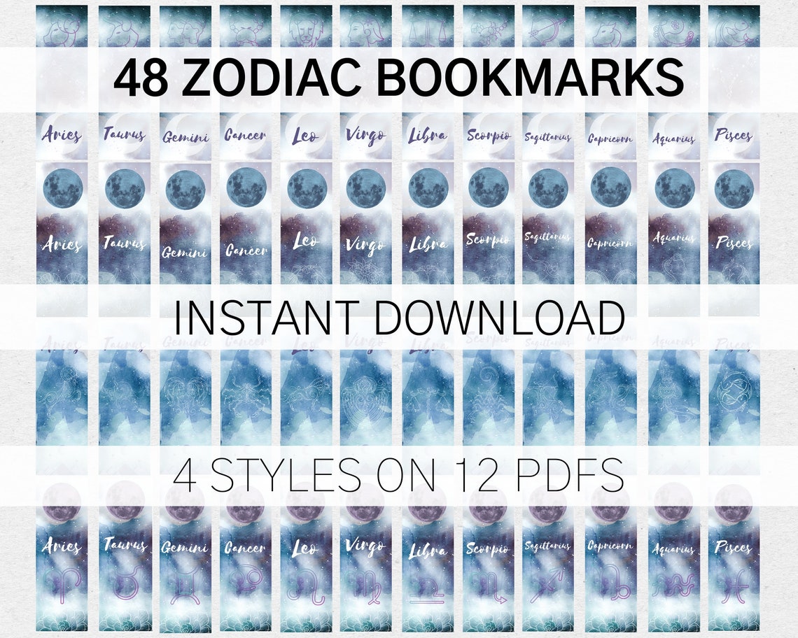 48 Zodiac Bookmarks Instant Download Printable Astrology | Etsy