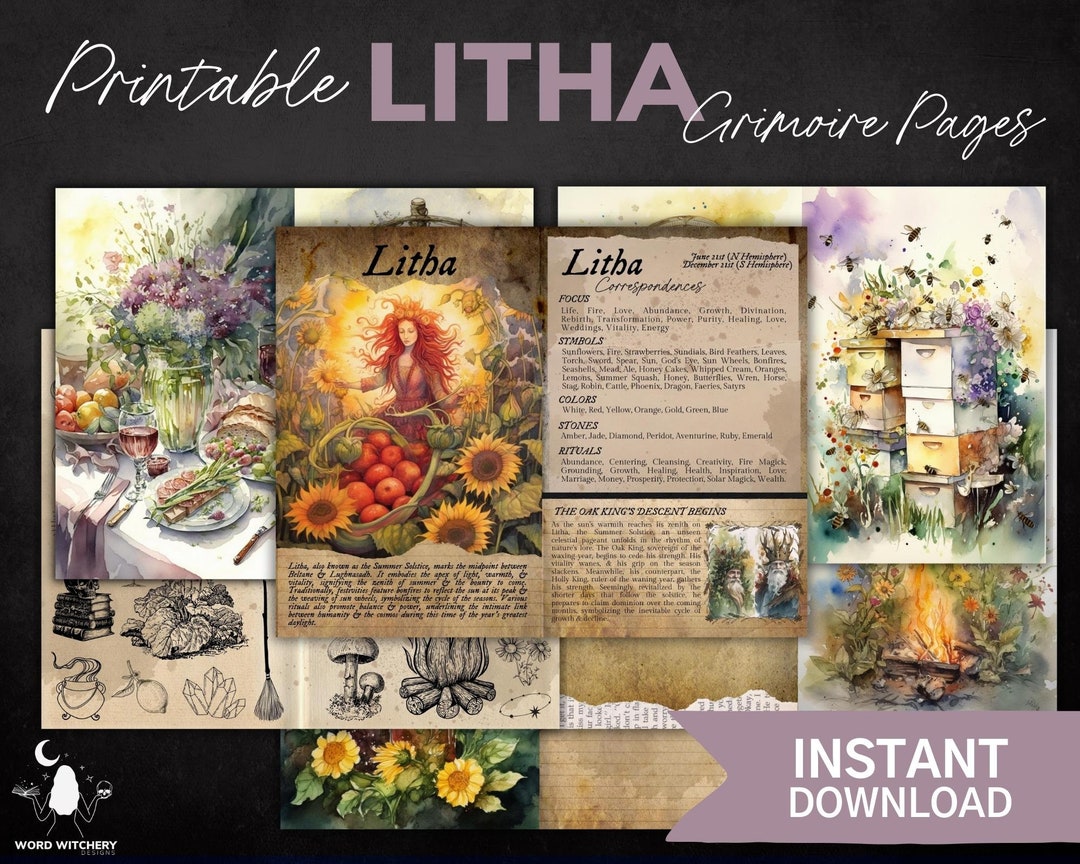 Litha Grimoire Kit - Printable Grimoire Pages, Book of Shadow Pages, Art Junk Journal, Digital ...