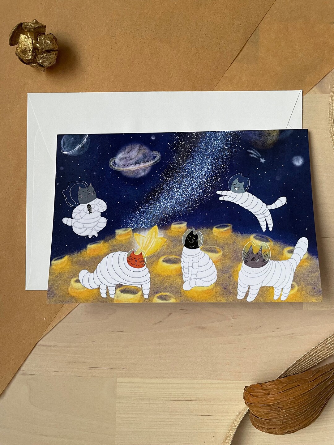 Cats in Space/ Greeting Card/ Blank Card/ Folding Card/ Horizontal Card ...
