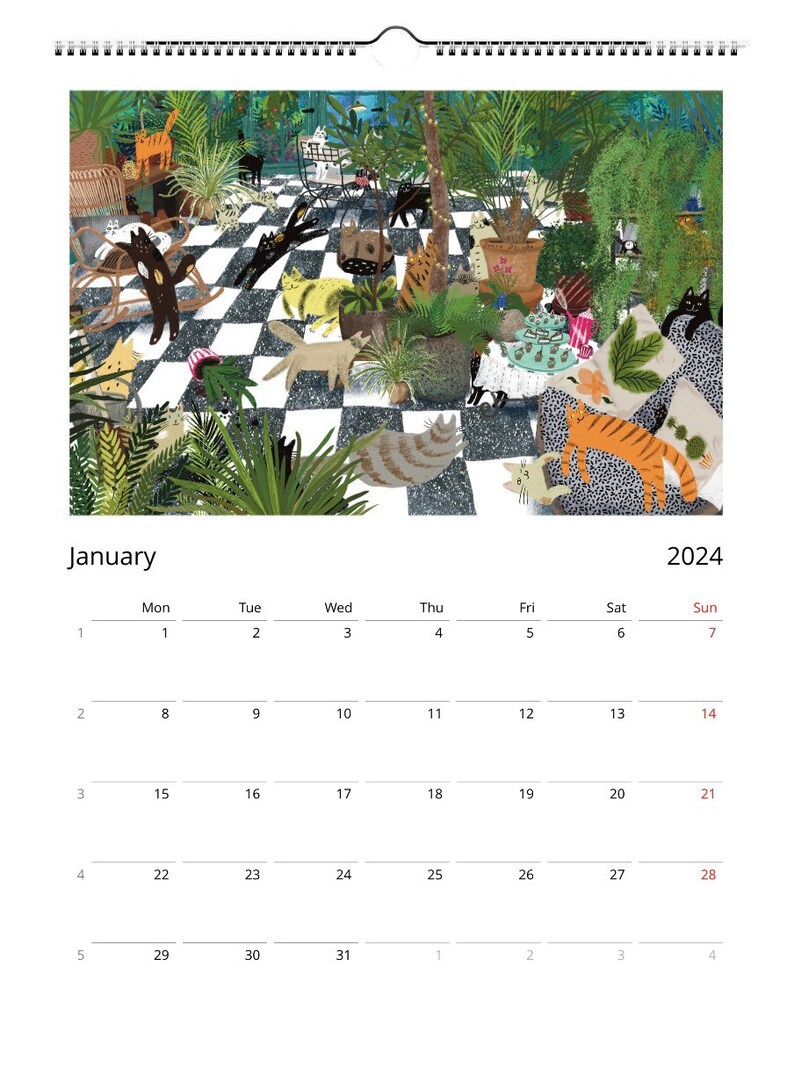 Vertical Cat Art Calendar 2024/ A3 Format 11.7x16.5/ Wall Calendar ...