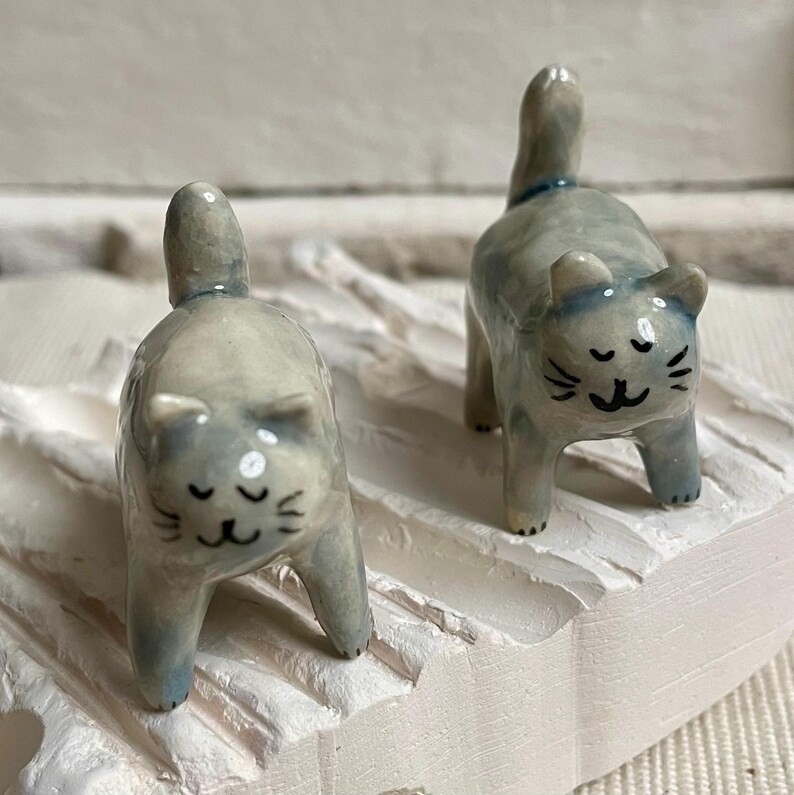 Handmade Striped Spotted Ceramic Cat Figurine – Cute Cat Sculpture, Cat ...