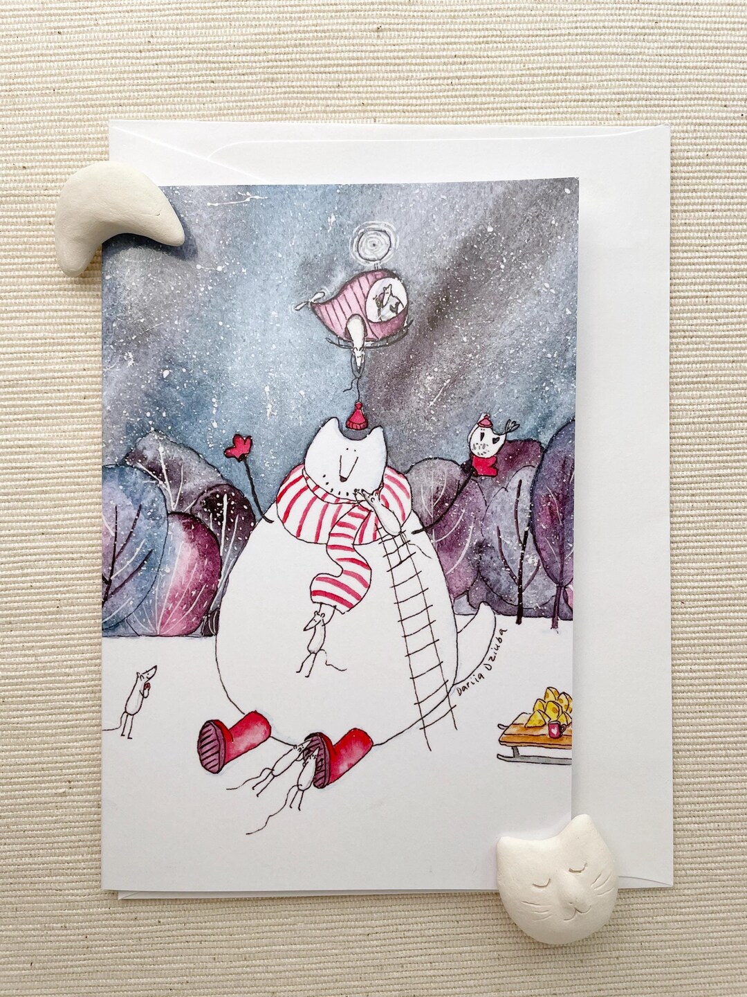 Whimsical Snowcat Construction Greeting Card (4"x6") With Envelope ...