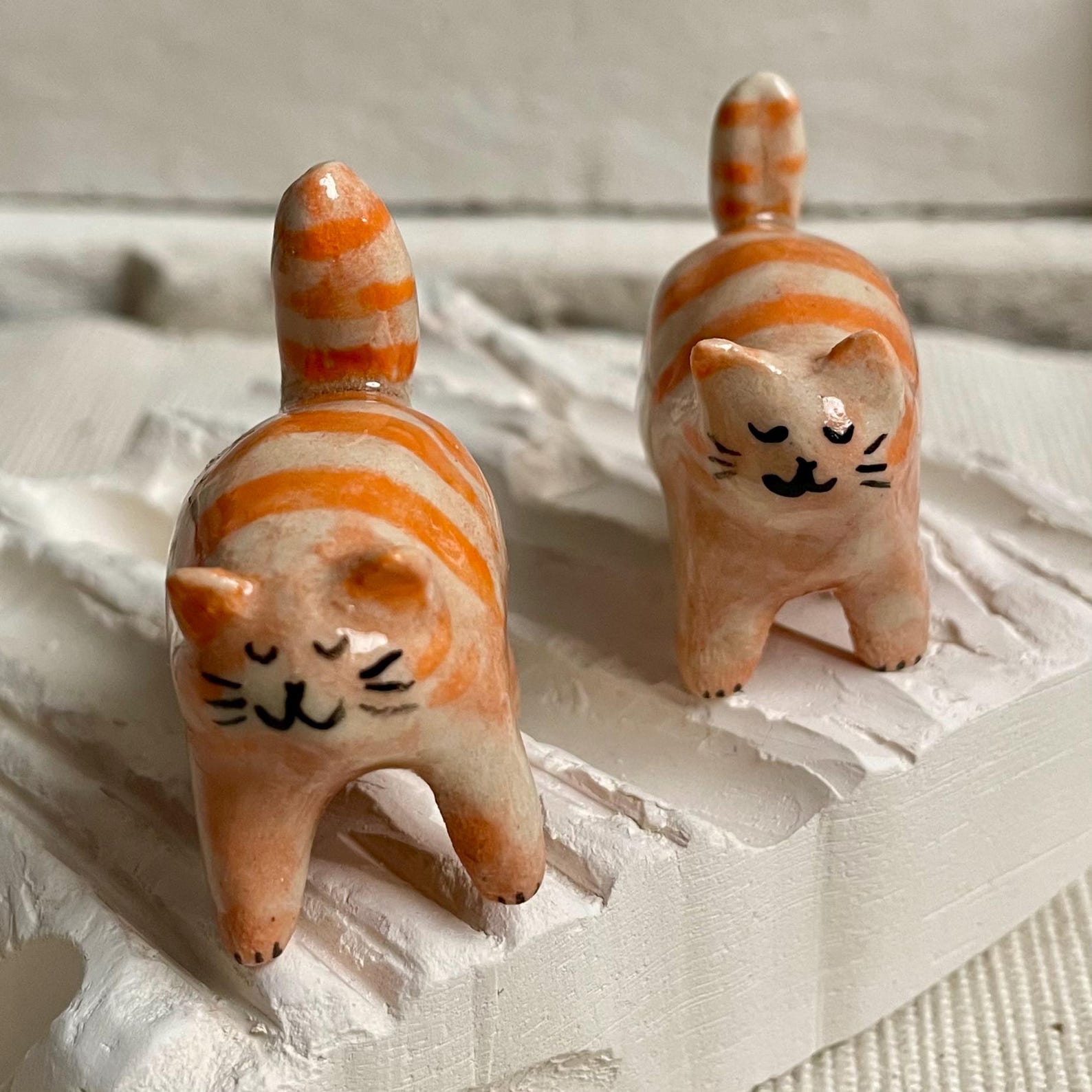 Handmade Striped Spotted Ceramic Cat Figurine – Cute Cat Sculpture, Cat ...