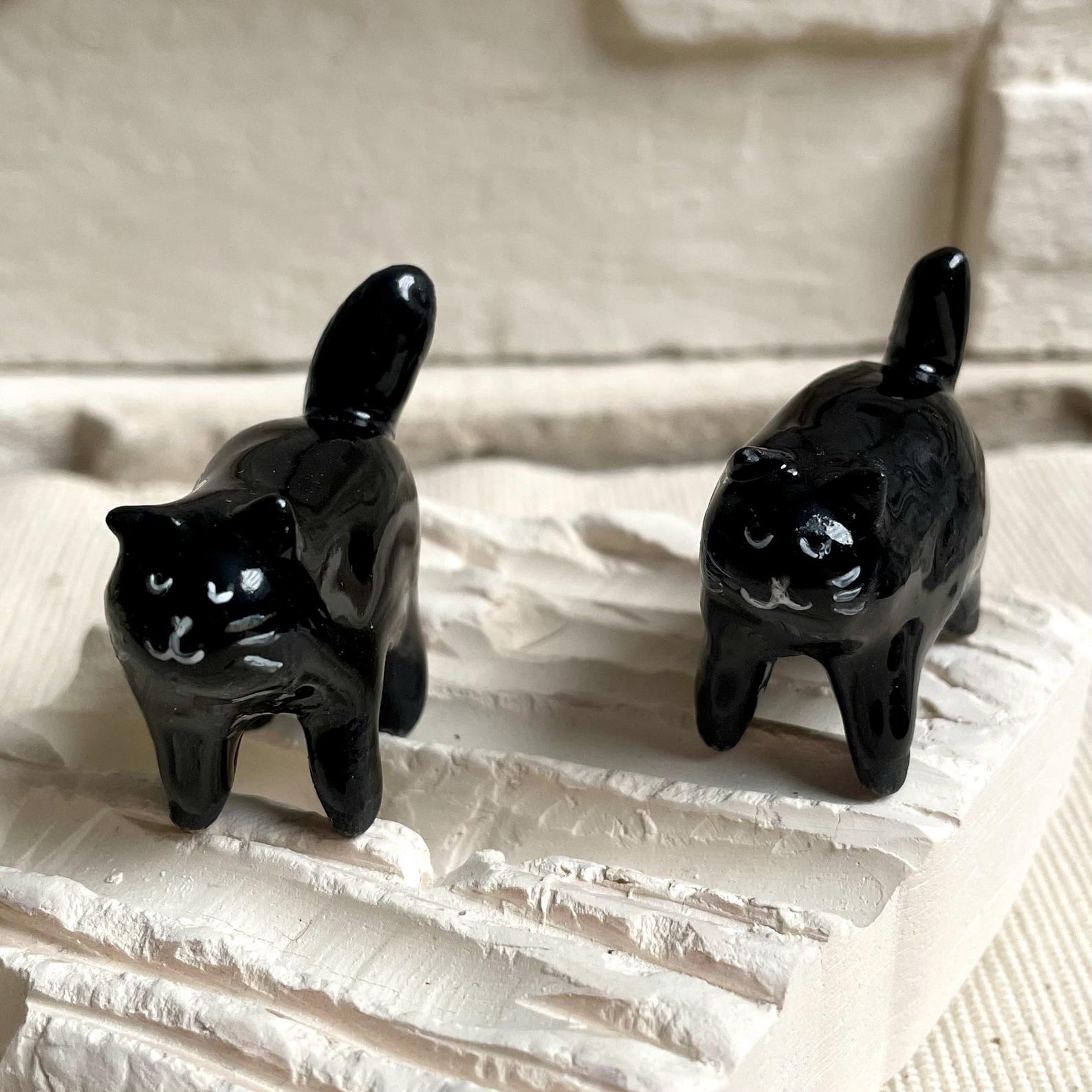 Handmade Striped Spotted Ceramic Cat Figurine – Cute Cat Sculpture, Cat ...