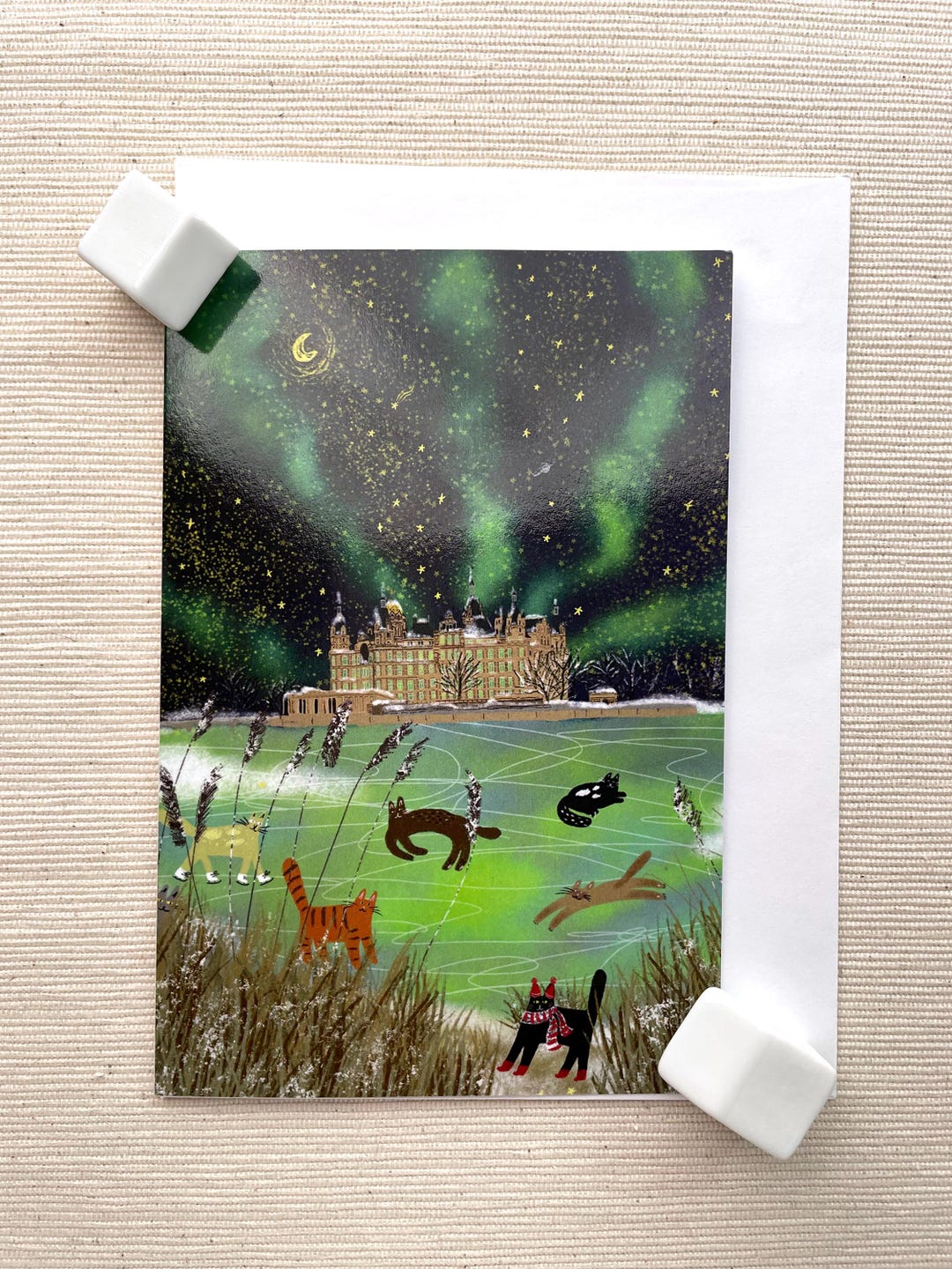 Northern Lights Ice Skating Cats Greeting Card (4"x6") With Envelope ...