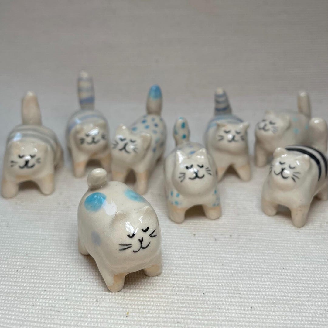 Handmade Striped Spotted Ceramic Cat Figurine Cute Cat Sculpture, Cat ...