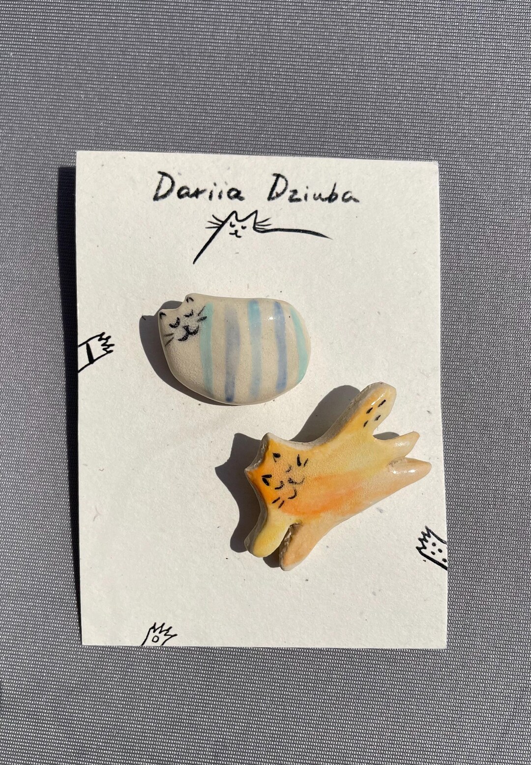 Handmade Ceramic Cat Pins/ Ceramic Set of 2 Pins/ Cat Pins/ Fun Broches ...
