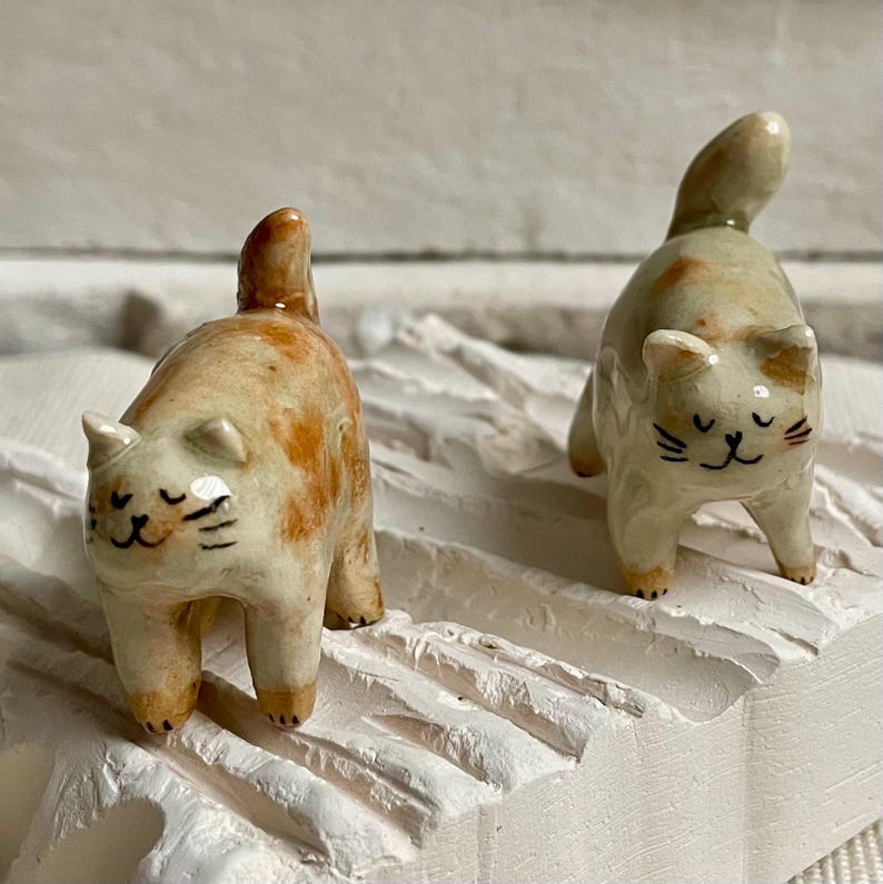 Handmade Striped Spotted Ceramic Cat Figurine – Cute Cat Sculpture, Cat ...