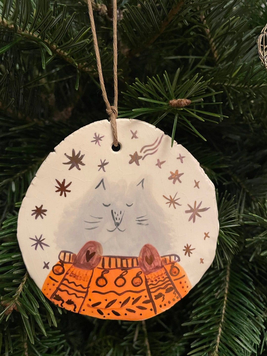 Handmade Cat Themed Ceramic Christmas Ornament/ Cat in Sweater Ceramic ...