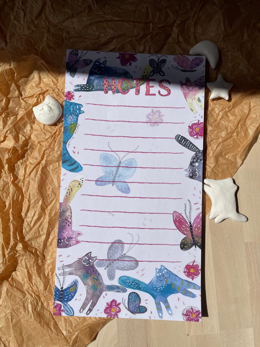 Cat Notepad/ Notes/ Memo Pad/ Cats and Butterflies - Etsy