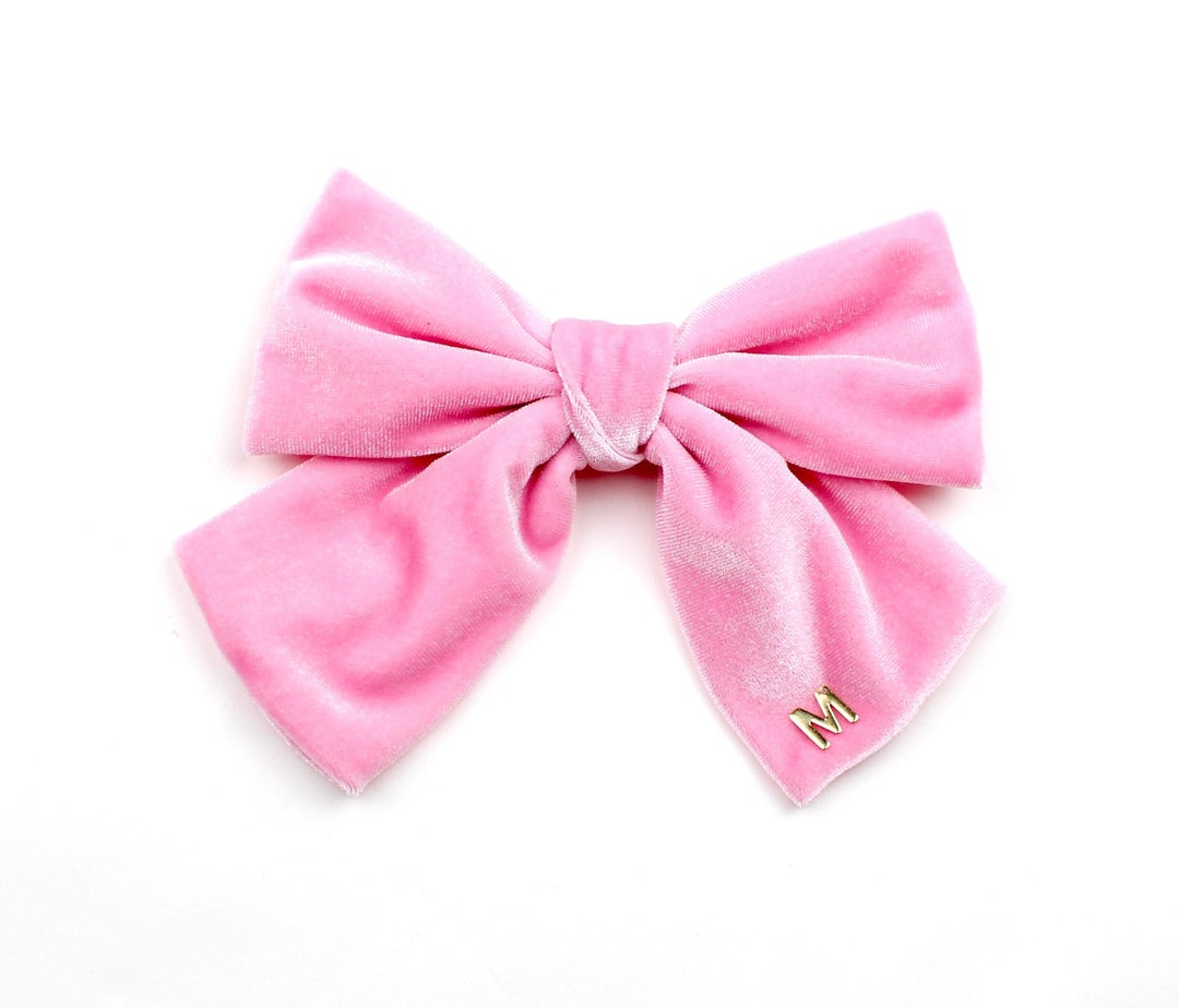 Personalized Oversized Pink Velvet Hair Bow Initial Letter Large Bow