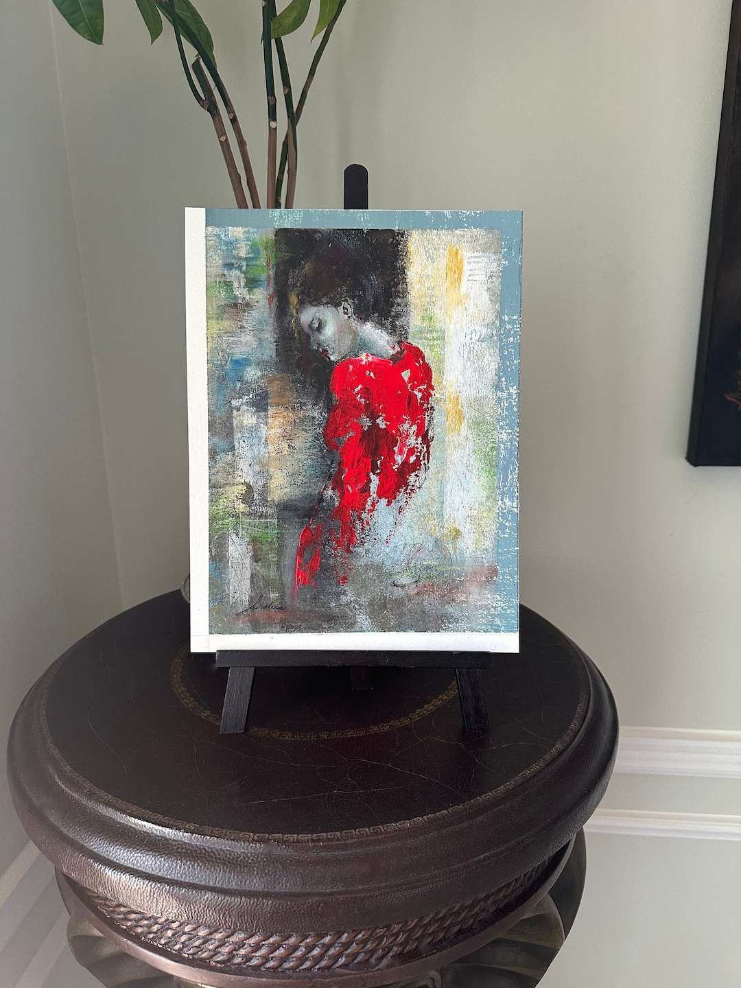 Woman in Red, Original Abstract Painting, Figure Fine Art, White Acid ...