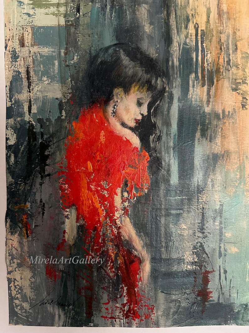 Original Abstract Painting Woman in Red Figure Fine Art - Etsy