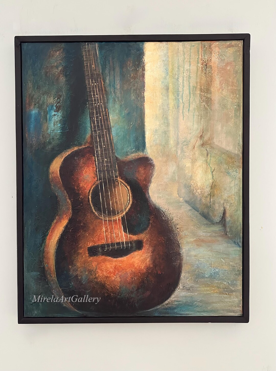 Framed Abstract Painting, Acoustic Guitar Original Artwork Fine Art ...