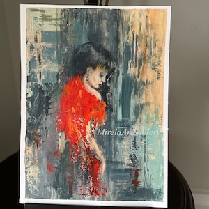 Original Abstract Painting, Woman in Red Figure Fine Art, White Acid ...