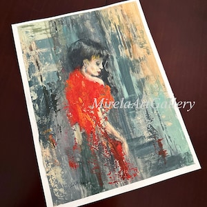 Original Abstract Painting, Woman in Red Figure Fine Art, White Acid ...
