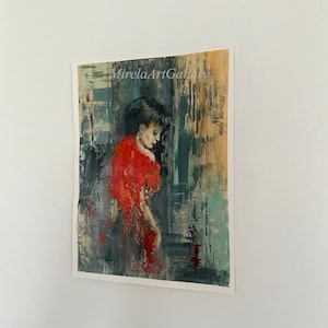 Original Abstract Painting, Woman in Red Figure Fine Art, White Acid ...