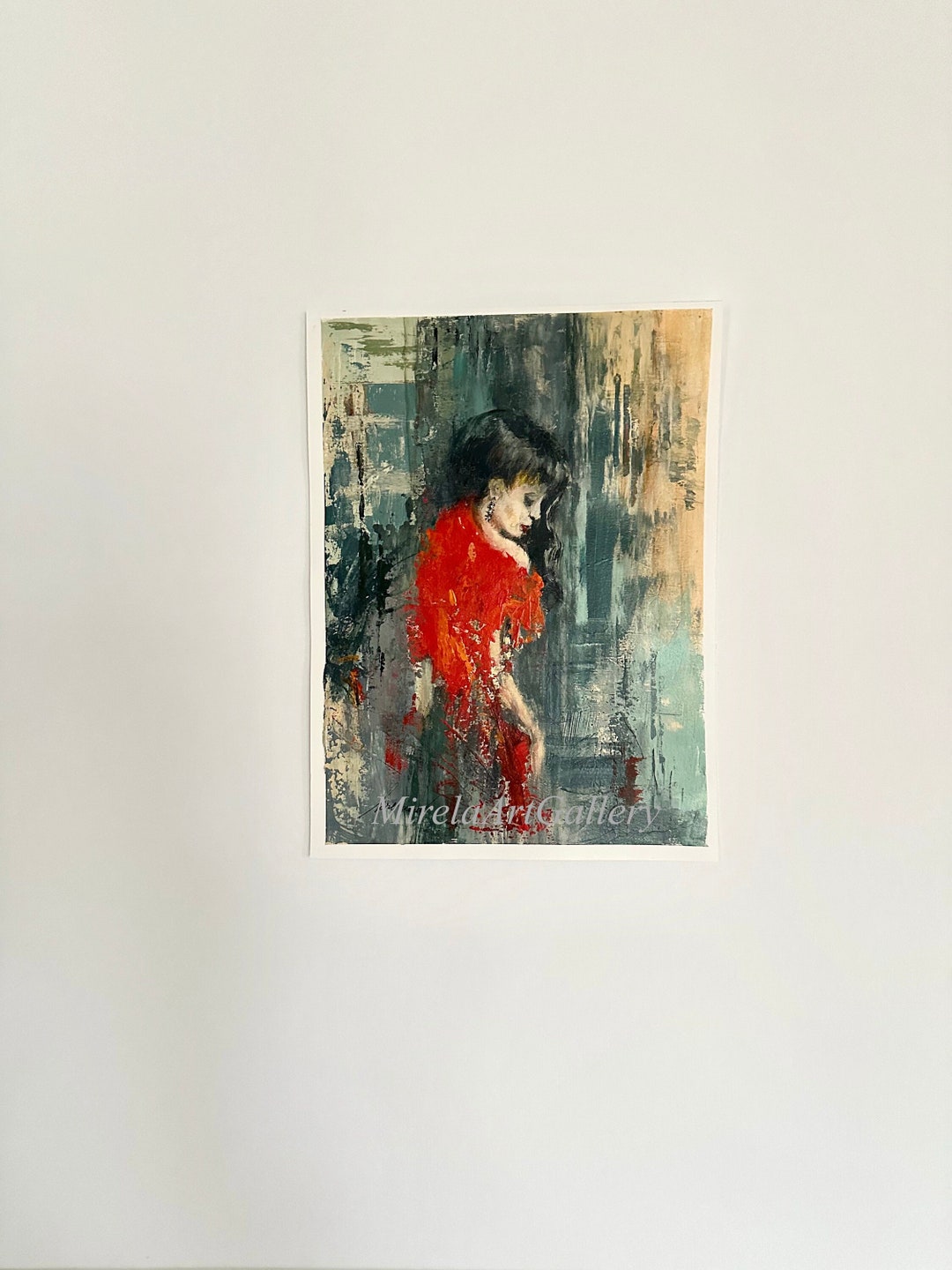 Original Abstract Painting, Woman in Red Figure Fine Art, White Acid ...
