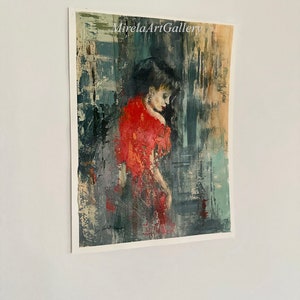 Original Abstract Painting, Woman in Red Figure Fine Art, White Acid ...