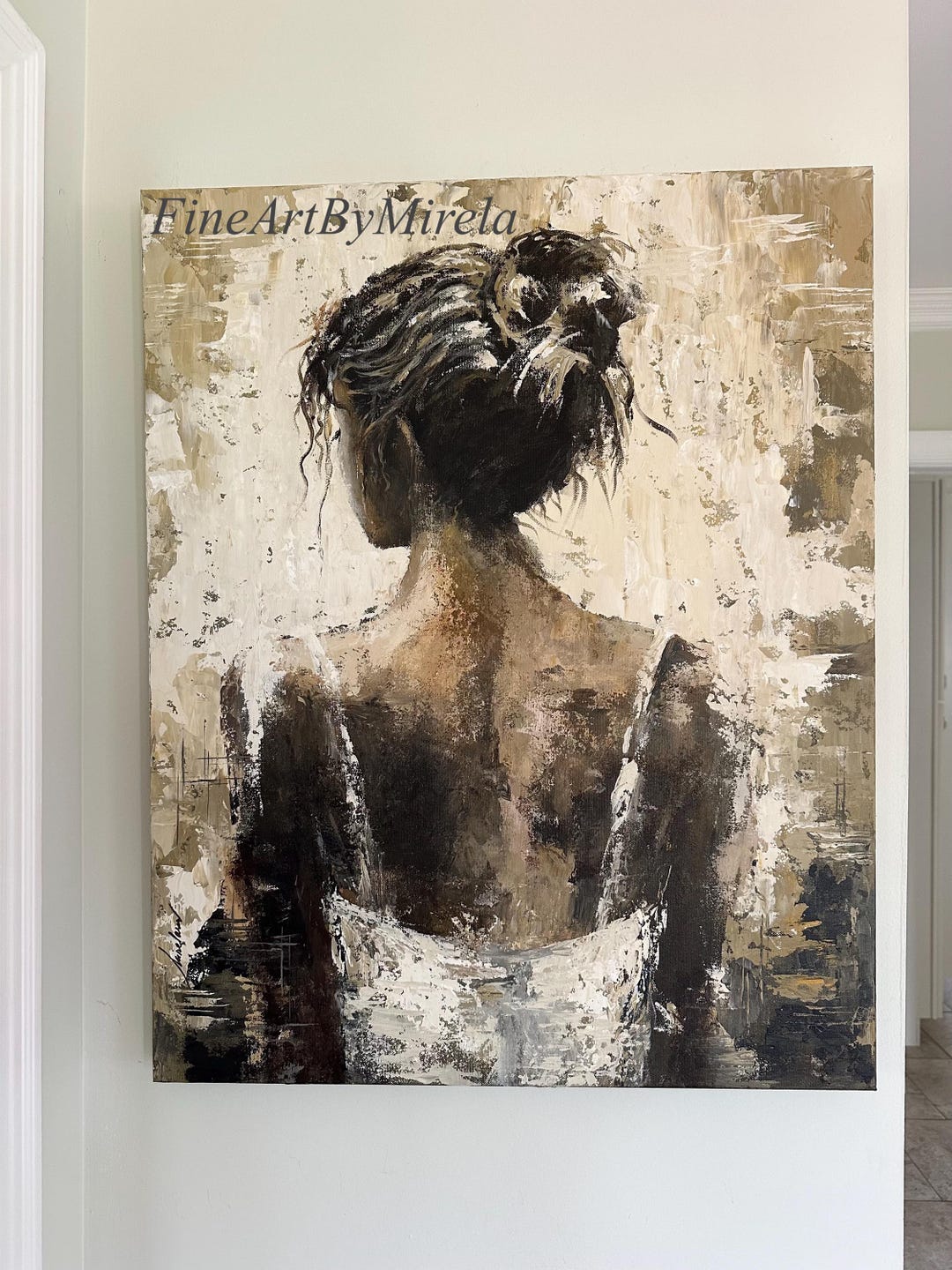 Monochromatic Original Painting on Canvas; Abstract Woman Figure; Girl ...
