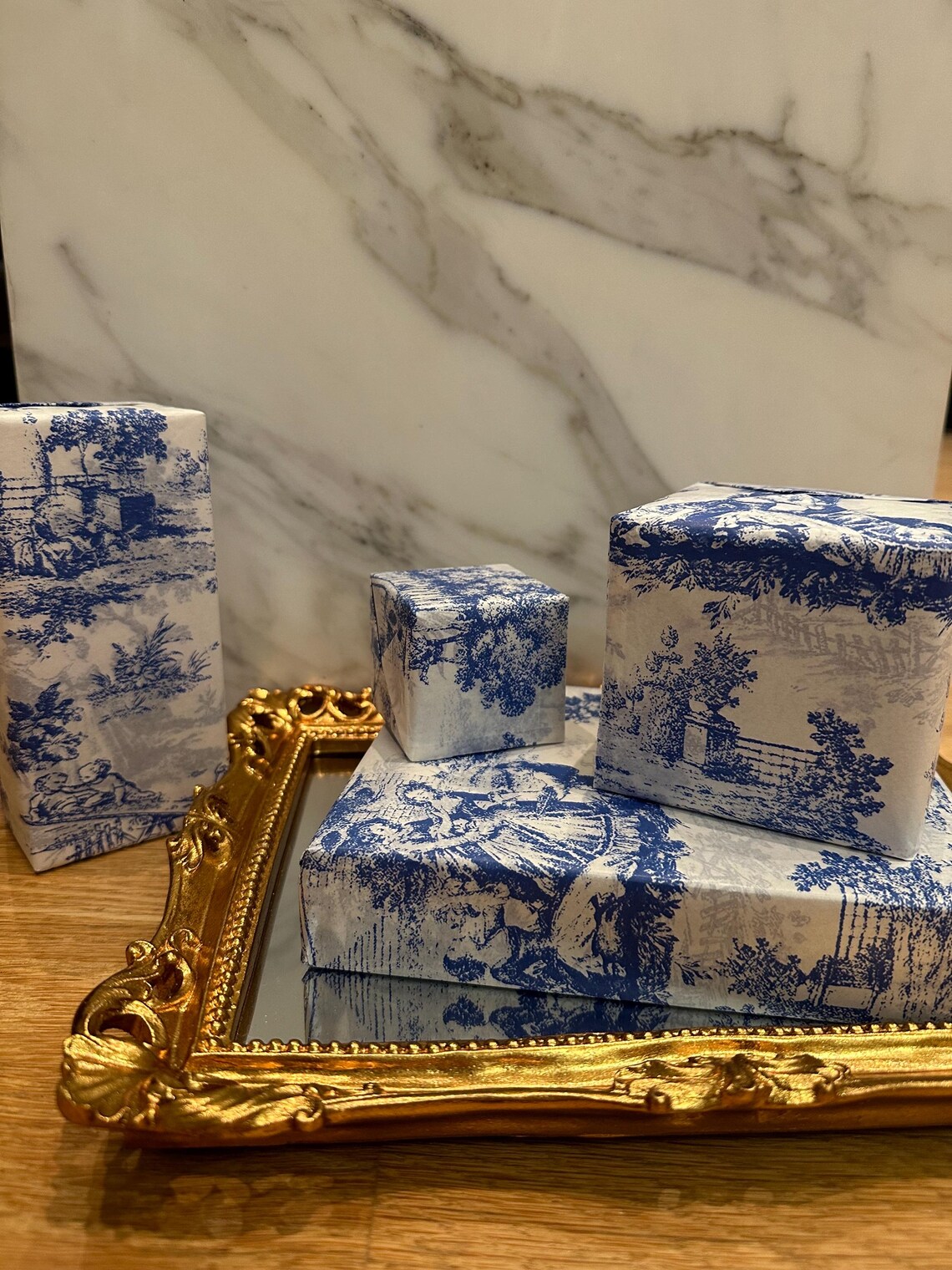 Blue Toile De Jouy Semi Sheer Tissue Paper 28x20, for Decor Gift Wrap ...