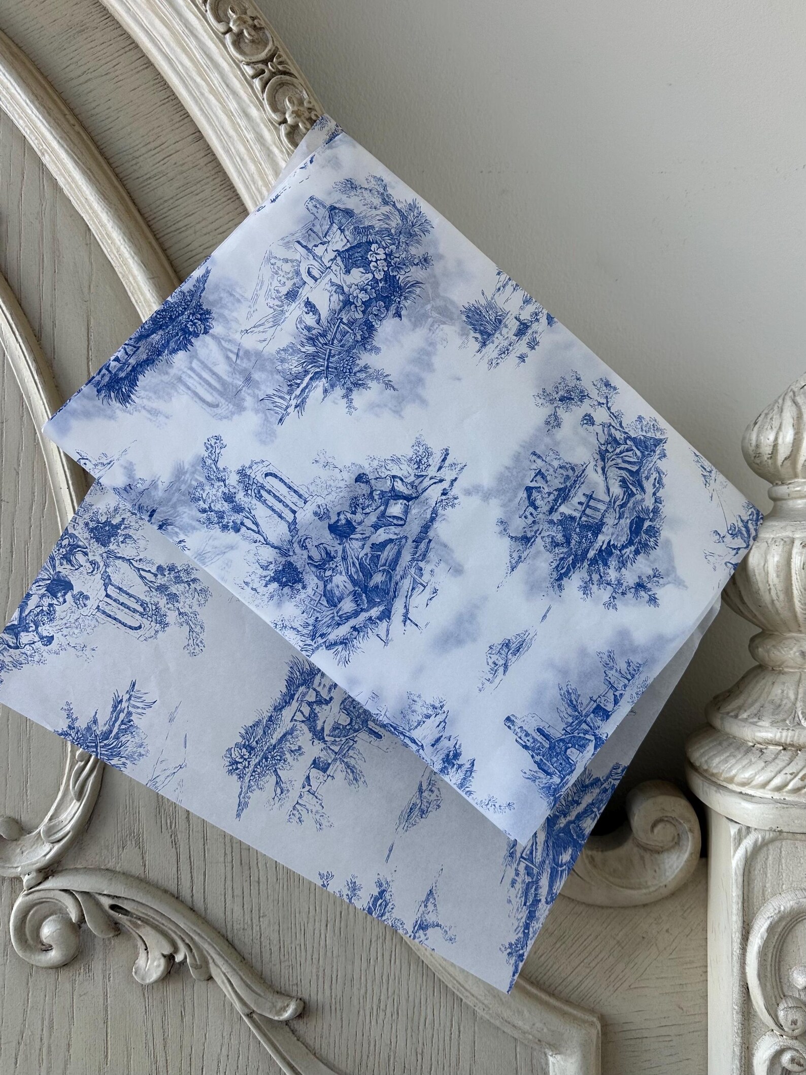 Blue Toile De Jouy Semi Sheer Tissue Paper 19.5x14, for Decor Gift Wrap ...