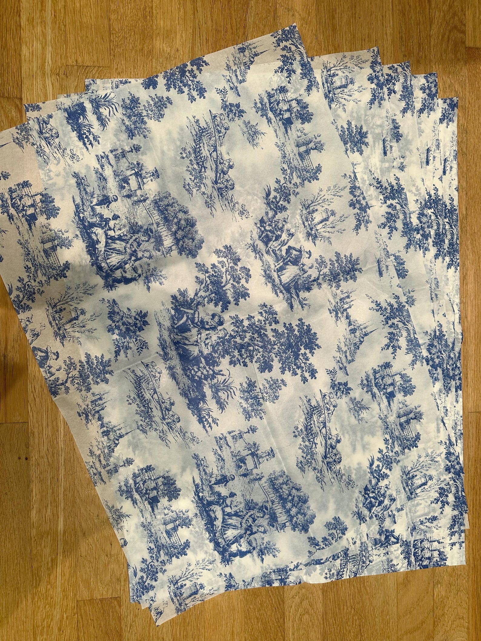 Blue Toile De Jouy Semi Sheer Tissue Paper 28x20, for Decor Gift Wrap ...