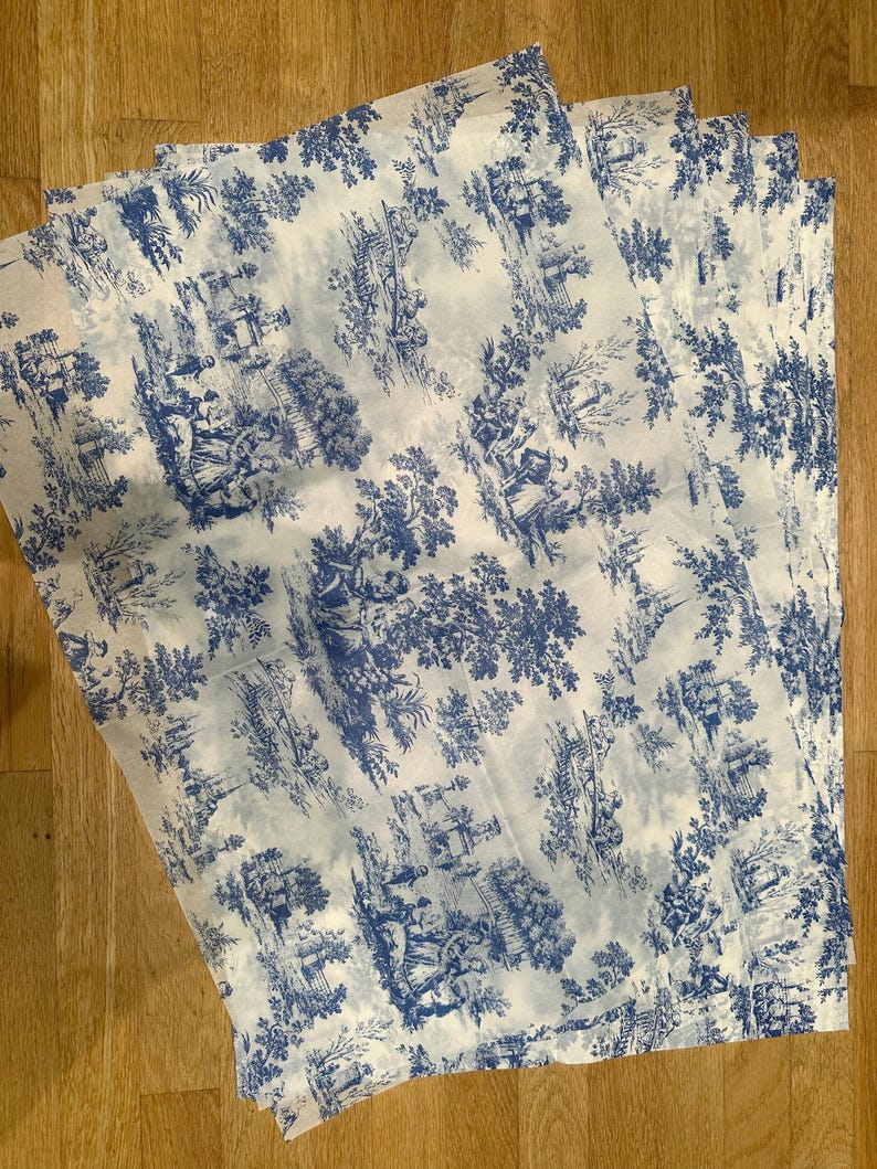 Blue Toile De Jouy Semi Sheer Tissue Paper 28x20, for Decor Gift Wrap ...