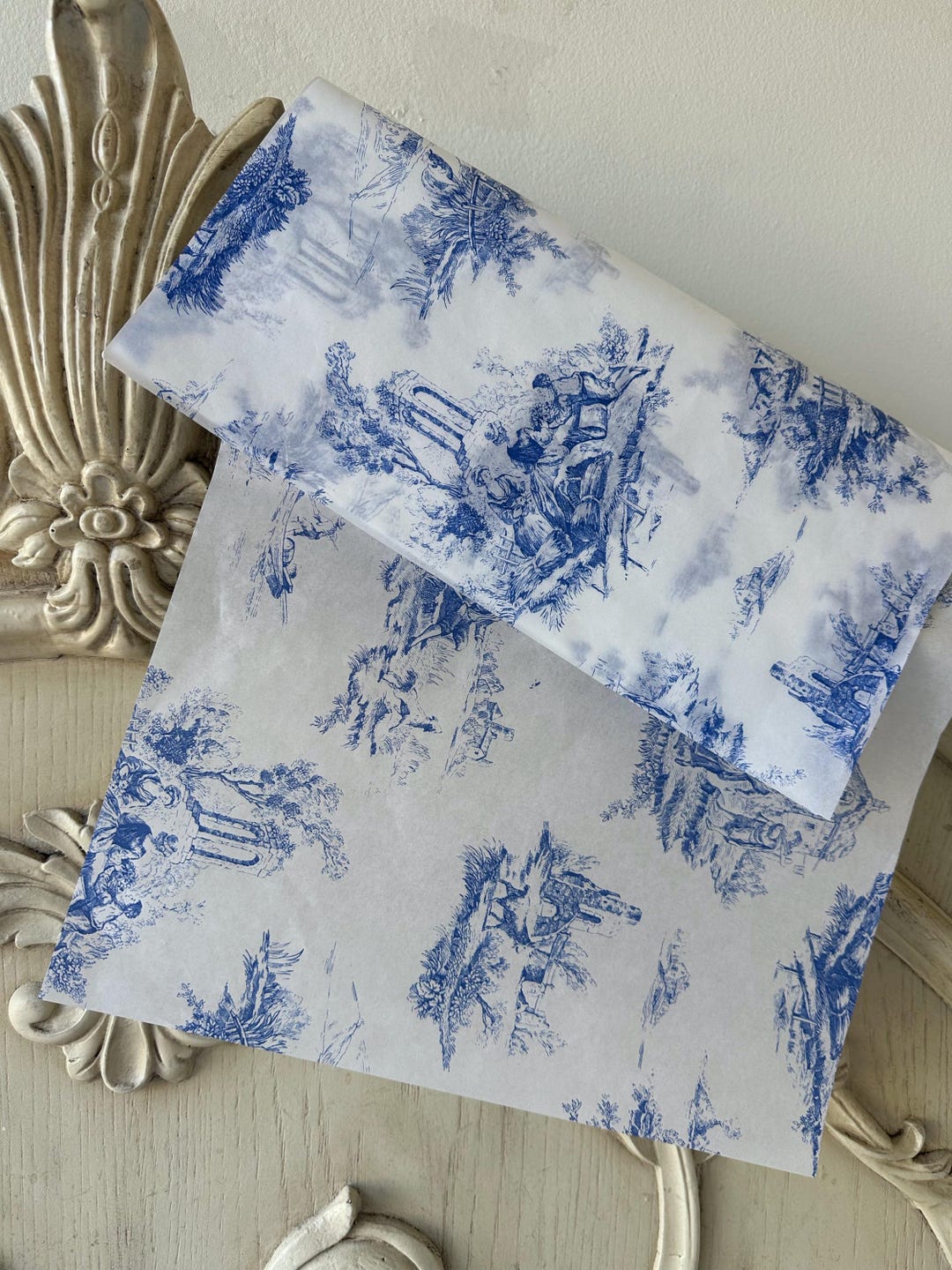 Blue Toile De Jouy Semi Sheer Tissue Paper 19.5x14, for Decor Gift Wrap ...