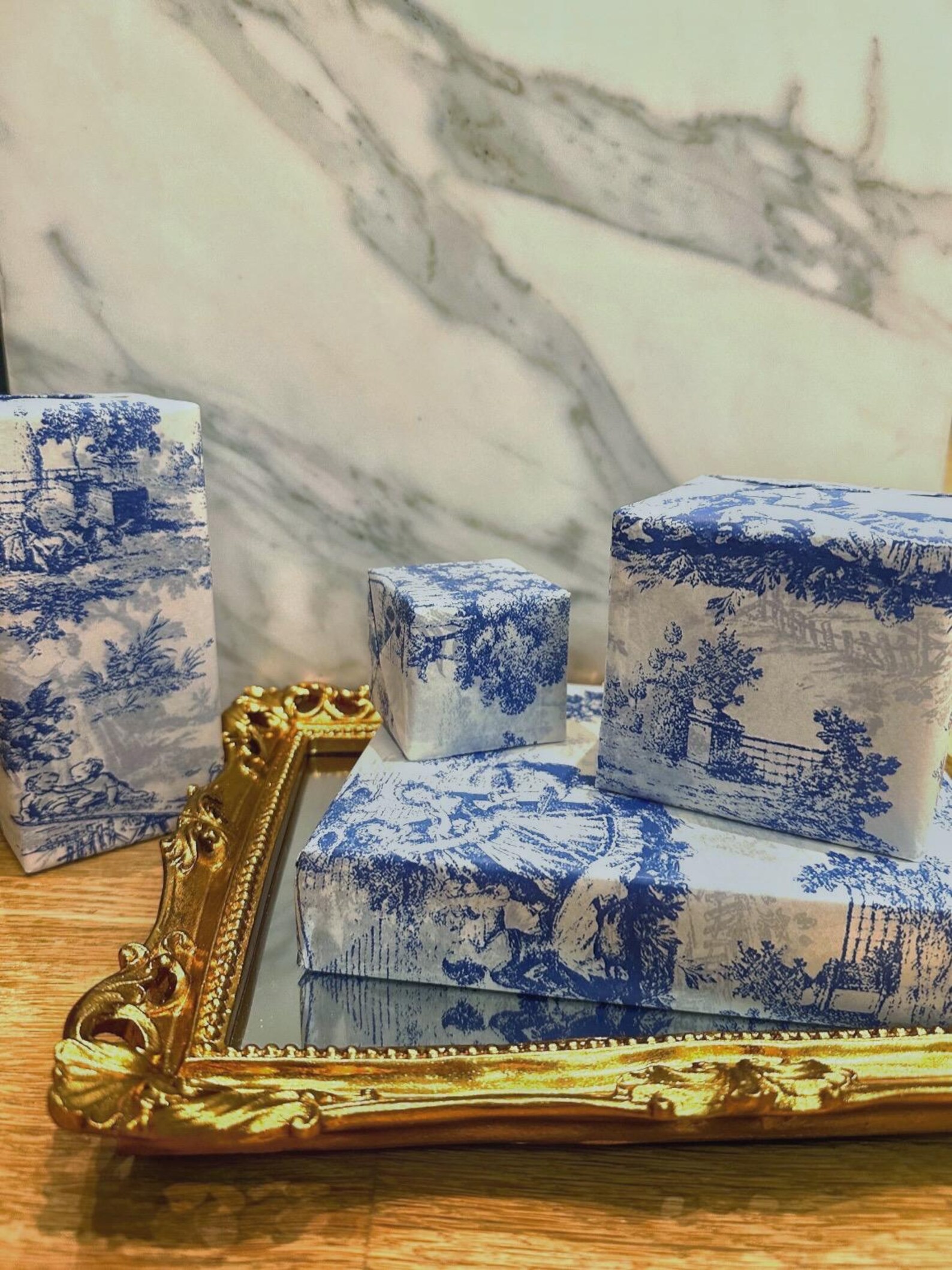Blue Toile De Jouy Semi Sheer Tissue Paper 19.5x14, for Decor Gift Wrap ...