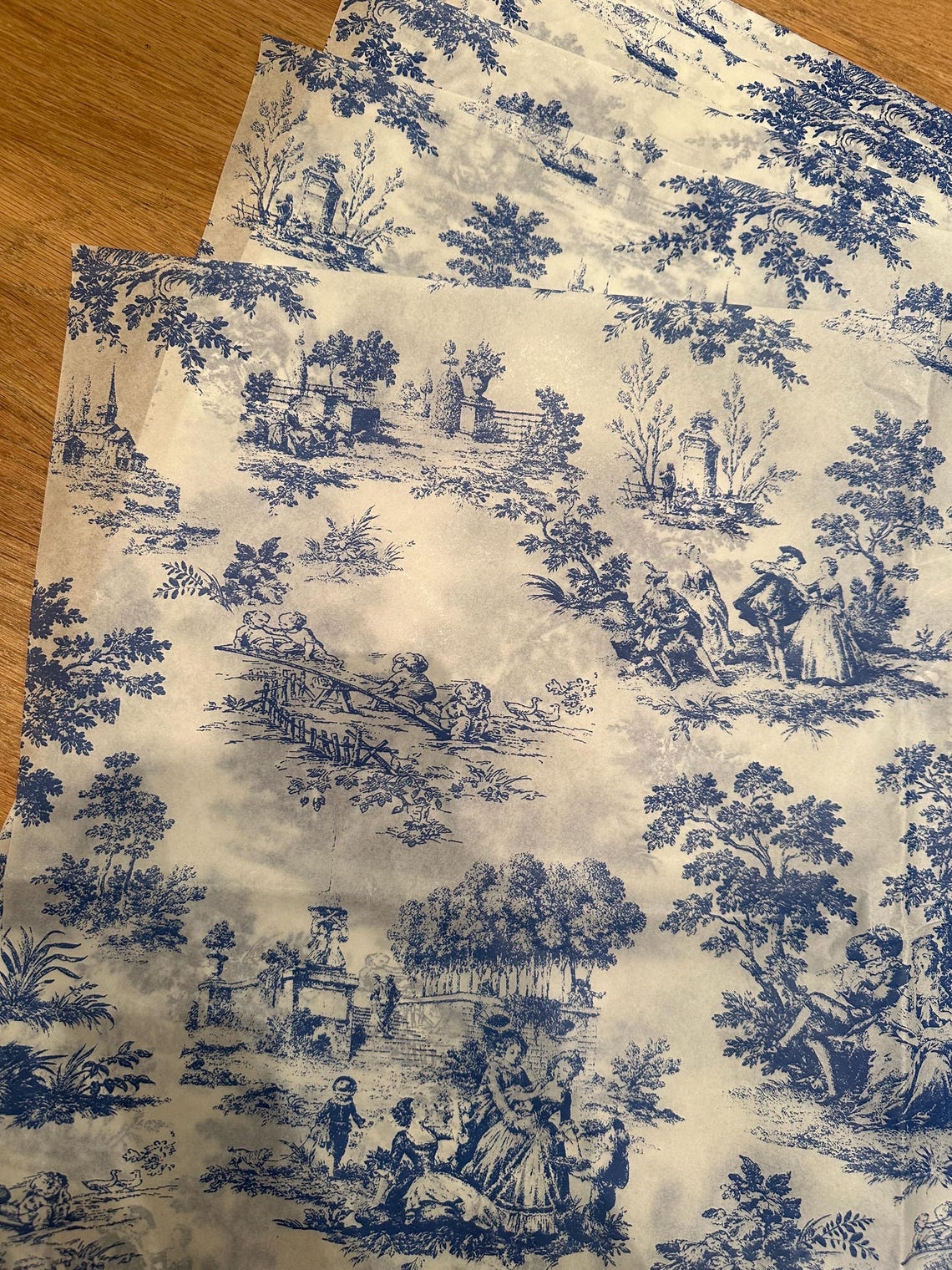 Blue Toile De Jouy Semi Sheer Tissue Paper 28x20, for Decor Gift Wrap ...