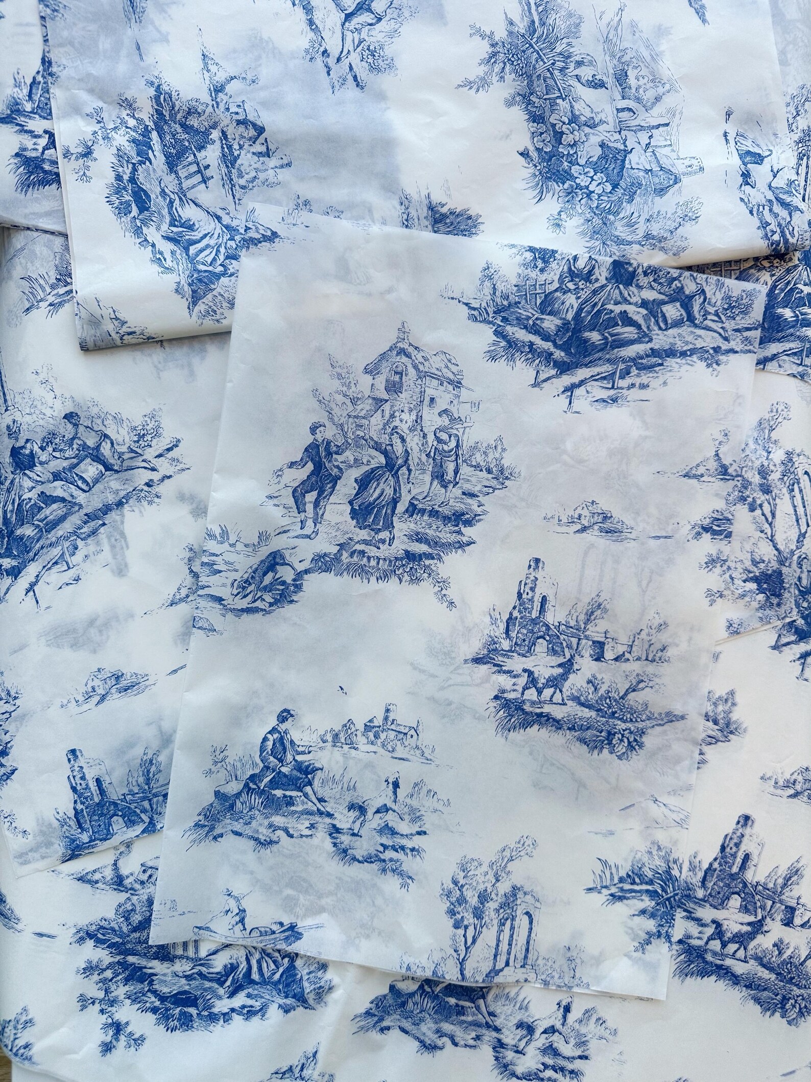 Blue Toile De Jouy Semi Sheer Tissue Paper 19.5x14, for Decor Gift Wrap ...
