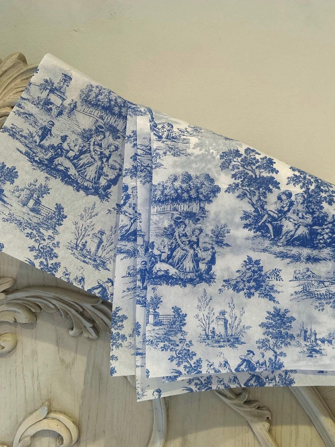 Blue Toile De Jouy Semi Sheer Tissue Paper 28x20, for Decor Gift Wrap ...