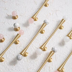 Brass Quartz Cabinet Drop Pulls Drawer Knobs Luxury Marble Handles ...