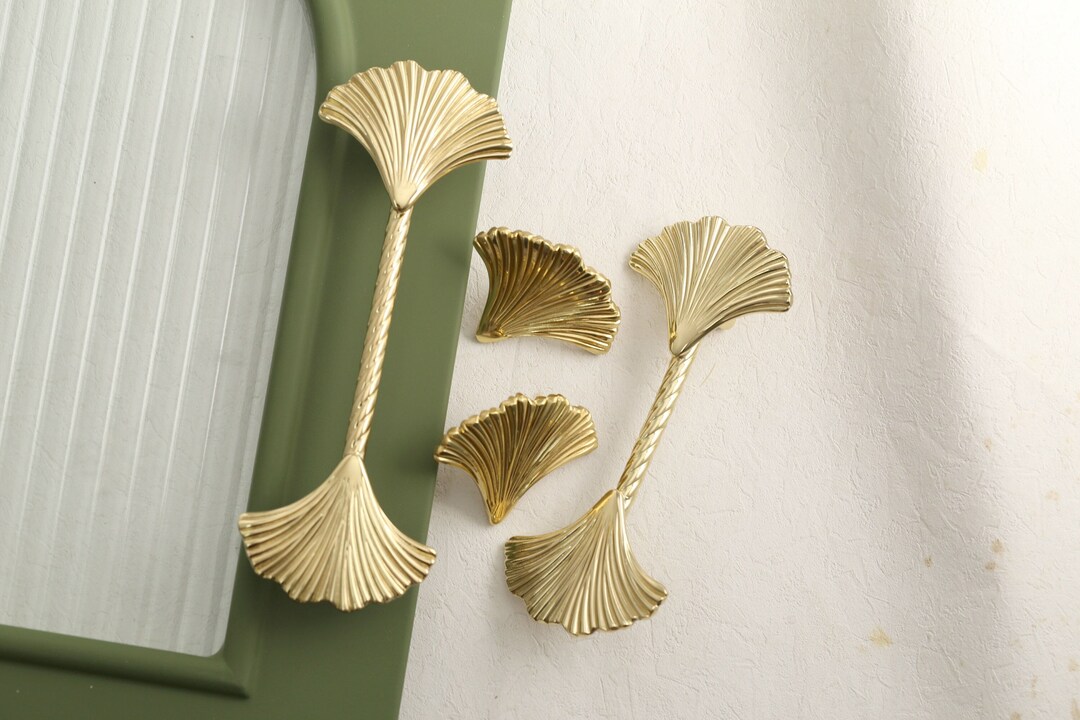 Solid Brass Ginkgo Drawer Pull Knob Leaf Cabinet Handle Dresser Knob Cupboard Pull Drawer ...