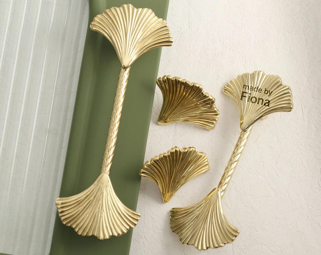 Solid Brass Ginkgo Drawer Pull Knob Leaf Cabinet Handle Dresser Knob Custom Engrave Cupboard ...