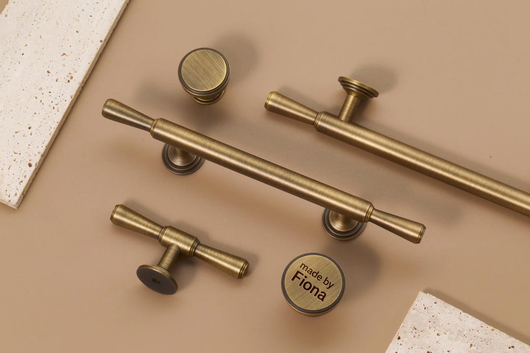 Aged Brass Cabinet Pulls Kitchen Handles Cupboard Crown Kitchen Pulls ...