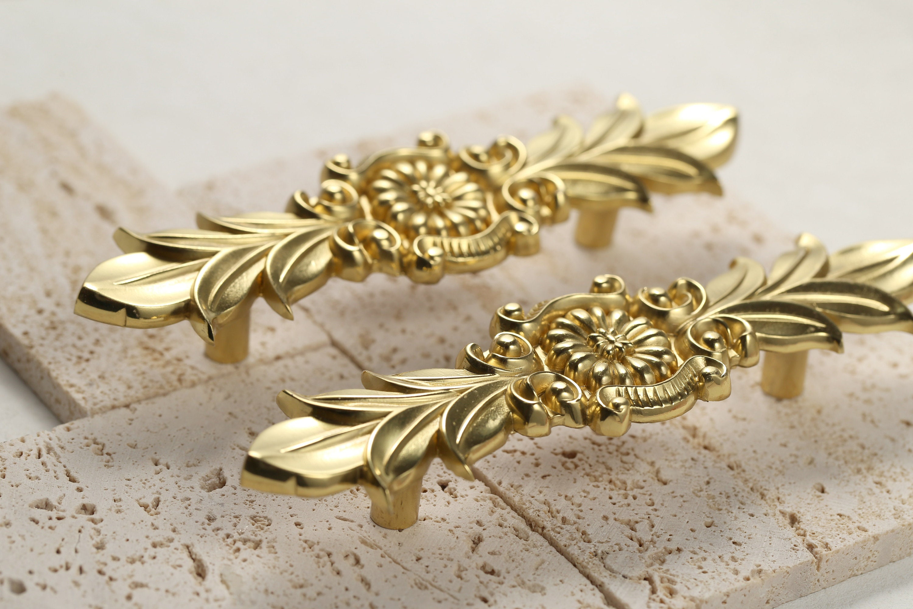 Brass Cabinet Pulls Victorian Flower Handles Art Cupboard Kitchen ...