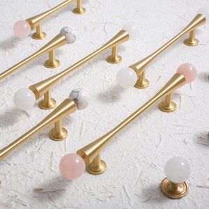 Brass Quartz Cabinet Drop Pulls Drawer Knobs Luxury Marble Handles ...